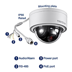 TRENDnet Indoor/Outdoor 3MP Motorized PTZ Dome Network Camera, 4X Optical Zoom, 16x Digital Zoom, Autofocus, IP66 Housing, Free iOS and Android Mobile apps, ONVIF Profile S, TV-IP420P