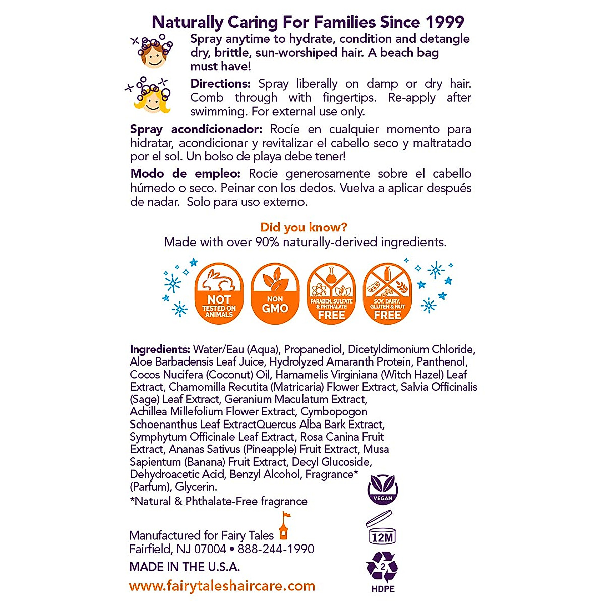 Fairy Tales Swimmer Conditioning Spray for Kids - 8 oz | Made with Natural Ingredients in the USA | Replenish and Restore from Chlorine and Salt Damage | No Parabens, Sulfates, or Synthetic Dyes