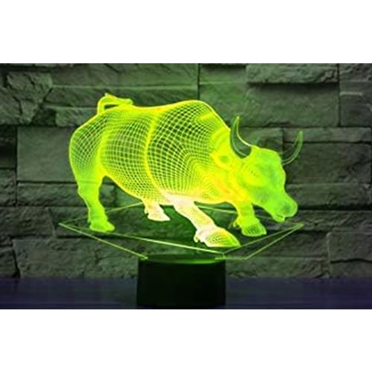 Jinnwell 3D Bull Cow Night Light Lamp Illusion Night Light 7 Color Changing Touch Switch Table Desk Decoration Lamps Acrylic Flat ABS Base USB Cable Toy (Bus)