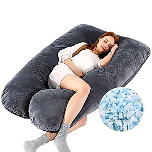 WhatsBedding Pregnancy Pillows for Sleeping,Memory Foam Filling U Shaped Pregnancy Pillows Full Body Pillow for Pregnancy with Velvet Cover (55 inches, Dark Grey)