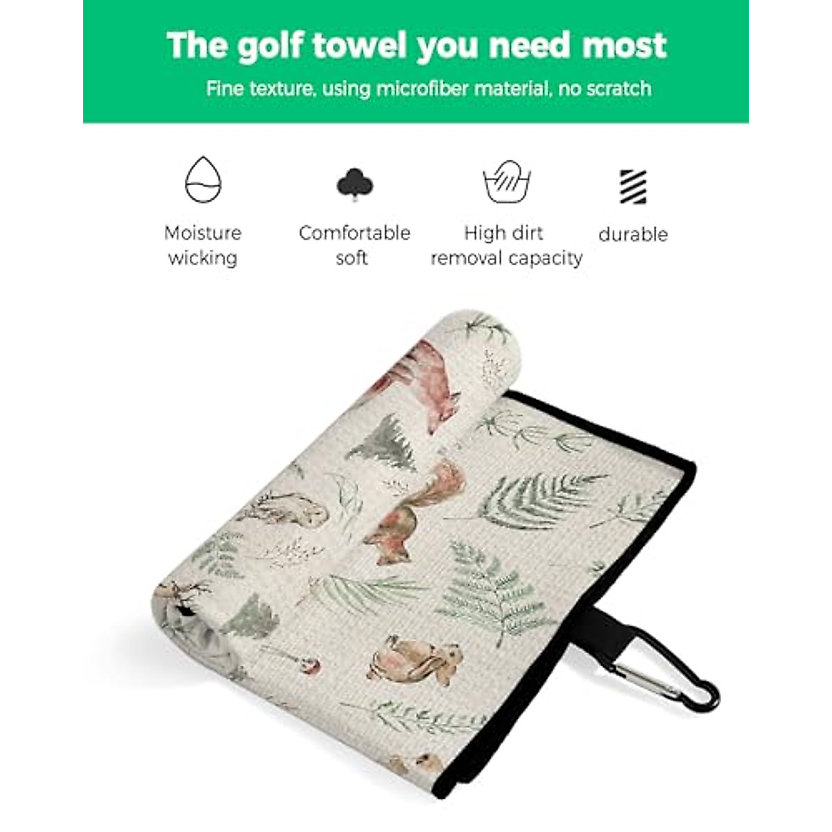 Golf Towel Christmas Elk Owl Rabbit Squirrel Fox,Waffle Pattern Microfiber Club Cleaner Golf Towels with Carabiner Clip for Women Men Dad,Xmas Tree Retro Linen Golf Towel for Golf Bags,24x16in
