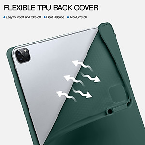 Akkerds Compatible with iPad Pro 12.9 Case 6th/5th/4th/3rd Generation with Pencil Holder, Trifold Stand Cover with TPU Back for iPad 12.9 Pro Case 2022/2021/2020/2018, Auto Wake/Sleep, Mallard Green