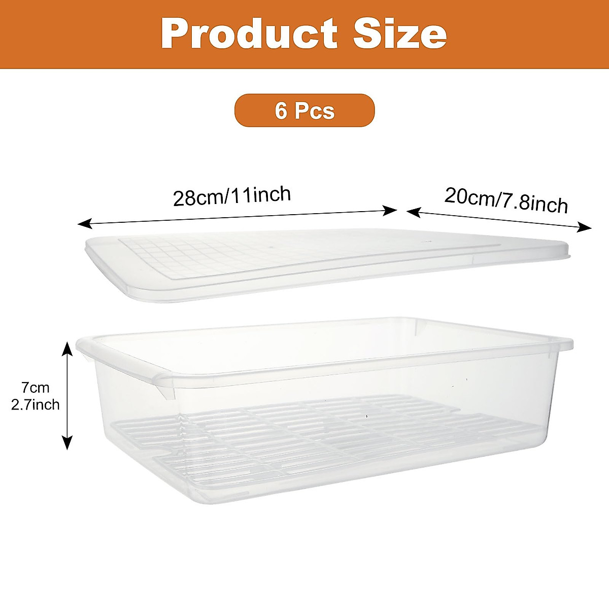 MUXHEL 6 Pcs Food Storage Container for Fridge, X-Large Fruit Storage Containers for Fridge with Lid and Removable Drain Plate, Plastic Freezer Storage Containers for Storing Fruits, Vegetables, Meat