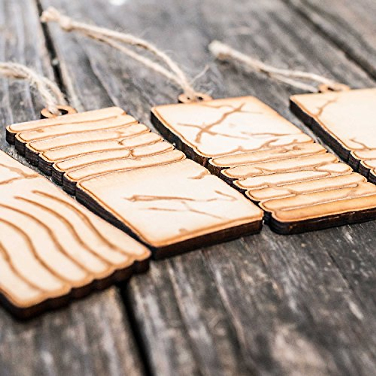 Ornament - Elemental Stones - Set of 4 - Raw Wood 2x4in