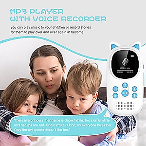 32GB MP3 Player for Kids, 90H Long Battery Life Kids Mp3 Player with Bluetooth 5.0, Oilsky Music Player with FM Radio, HD Speaker, Voice Recorder, Expandable up to 128GB, White & Blue