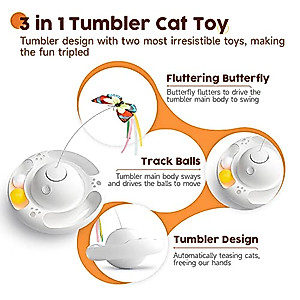 Potaroma Cat Toys Tumbler Smart Interactive Electronic Kitten Toy, Fluttering Butterfly, Bell Track Balls, Indoor Exercise Cat Kicker, 3 AA Batteries Required (Bright White)
