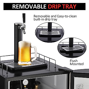 Beer Kegerator, Single Tap Draft Beer Dispenser, Full Size Keg Refrigerator With Shelves, Stainless Steel, Drip Tray & Rail, silver