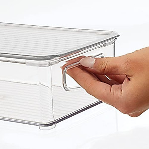 mDesign Plastic Storage Bin Box Container, Lid, Built-In Handles, Organization for Makeup, Hair Styling Tools, Accessories in Bathroom Cabinet, Cupboard Shelves, Ligne Collection, 4 Pack - Clear/Clear