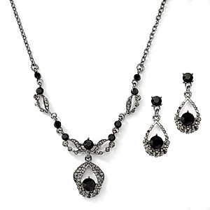 Mariell Jet Black Vintage Crystal Necklace and Earrings Wedding Jewelry Set for Brides, Bridesmaids, Prom