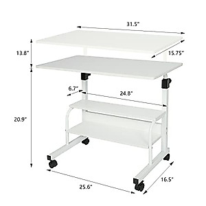 Small Desks Portable Laptop Computer Desk for Small Spaces Adjustable Desk Standing Desk for Bedrooms Couch Desk for Home Office Table Mobile Rolling Desk on Wheels 31.5" White Desk with Storage