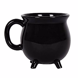 SUMMIT COLLECTION 12 fl oz Witch's Brew Cauldron Mug Ceramic Drinkware Halloween Decor Tabletop Decoration (Black Plain)
