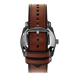 Fossil Men's Machine Quartz Stainless Steel and Leather Three-Hand Watch, Color: Smoke, Amber (Model: FS5900)