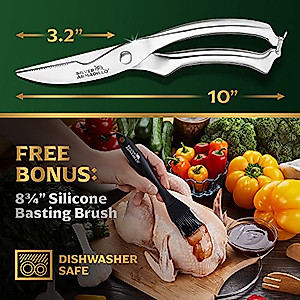 Heavy Duty Stainless Steel Poultry Shears For Bone, Chicken, Meat, Fish, Seafood, Vegetables. Premium Spring Loaded Food Scissors. All metal Kitchen Shears.