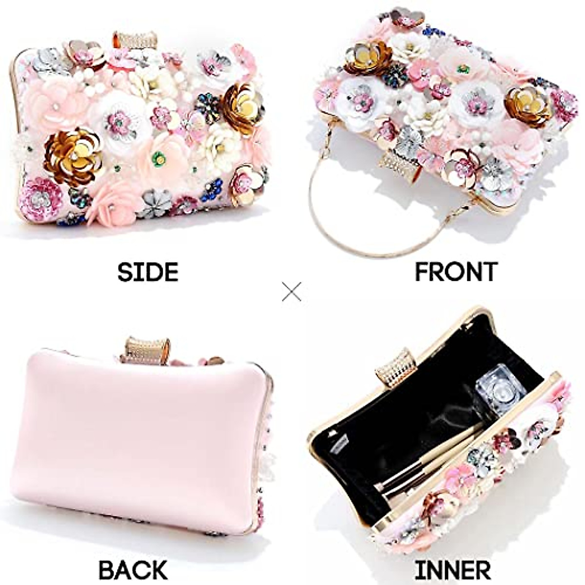 Yokawe Clutch Purses for Women Wedding Flower Evening Bag Floral Party Prom Bride Handbags