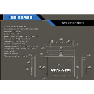 Xenarc 12.1" inch Capacitive Touchscreen All Weather Rugged IP67 IK08 Waterproof Display Monitor with HDMI VGA USB DVI Video Inputs 1280x800 Native Resolution, 16x9 Aspect Ratio - 1219GNH