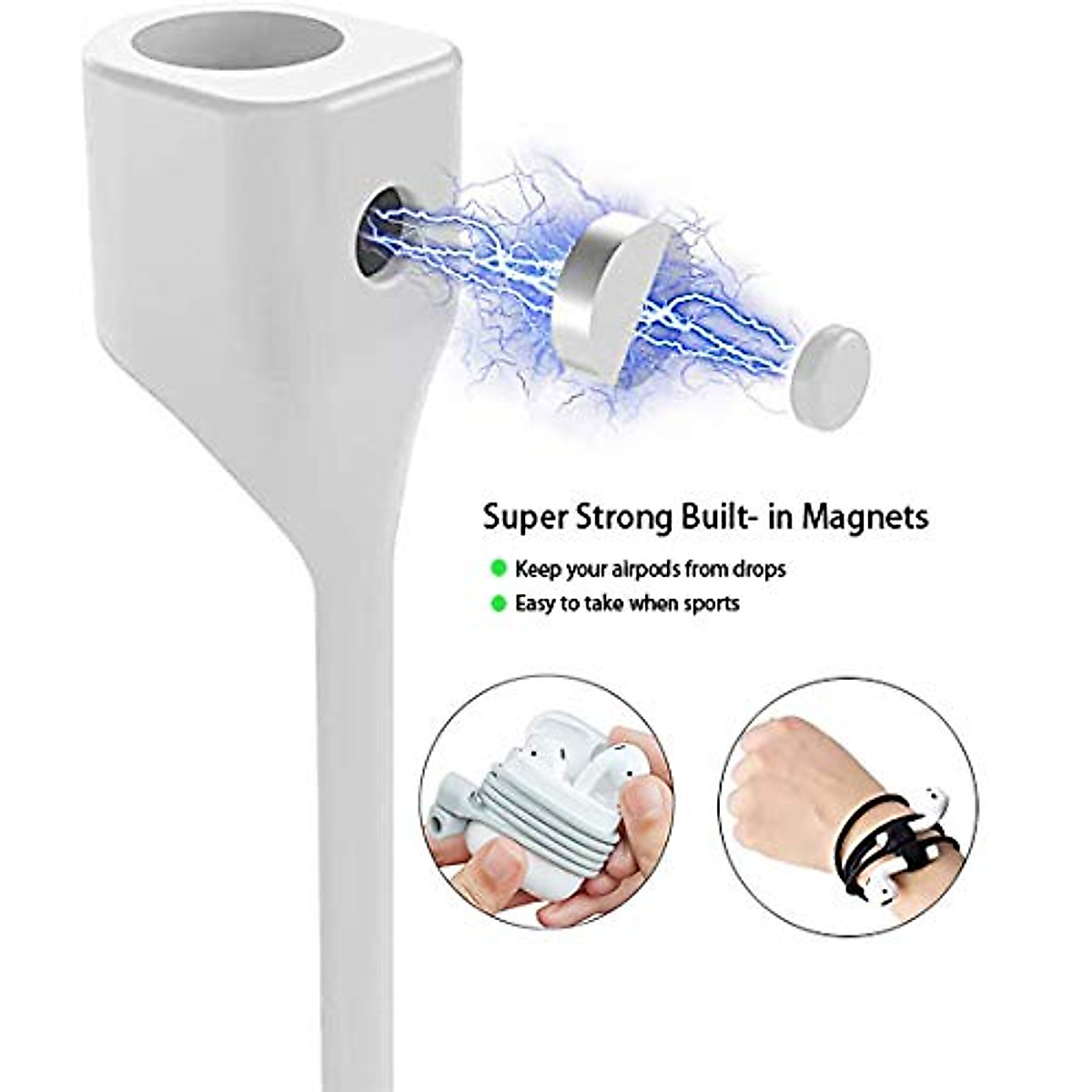 Loirtlluy 4 in 1 Anti-Lost Accessories for Airpods, Airpods Strap Magnetic Cord, Ear Hooks and Covers Compatible with Airpods 1 & 2, Airpods Watch Band Holder, White