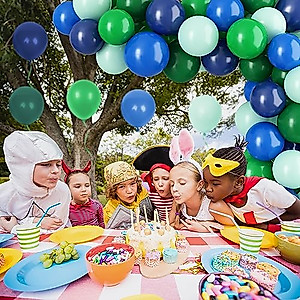 Blue and Green Balloons 50Pcs 12 Inch Navy Blue Latex Balloon for Birthday Golf Party Boy Baby Shower Football Video Game Jungle Safari Dinosaur Party Decorations with Dark Light Green Balloon