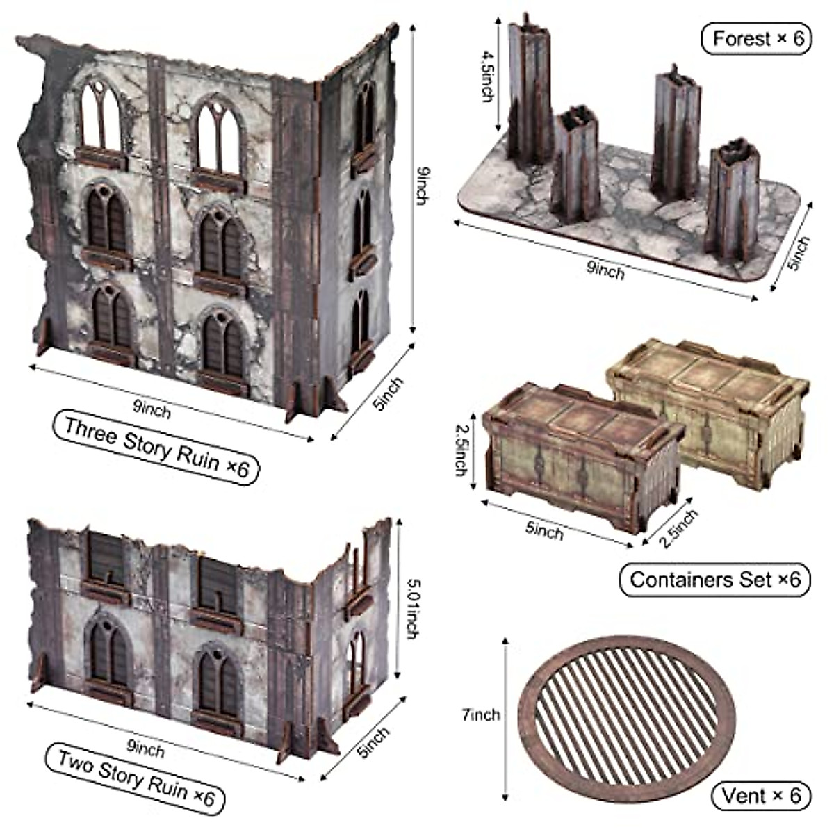 Jucoci Battlezone Creation Kit 36PCS Tabletop Terrain Wargame Terrains Set Compatible with WH40K