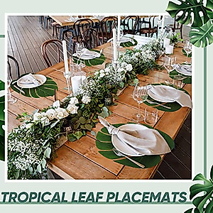 XunYee 100 Pcs Large Palm Leaves Artificial Monstera Leaf Decor Tropical Palm Leaves Placemats for Wedding Hawaiian Luau Party Jungle Safari Beach Table Decoration, 11.4 x 13.8 Inch