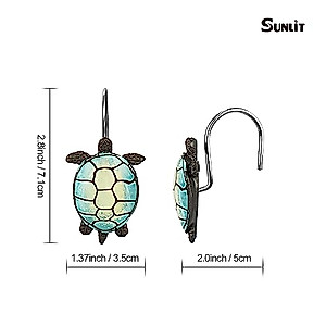 Sunlit Sea Turtle Shower Curtain Hooks, Home Decorative Shower Curtain Rings for Bathroom, Resin, Ocean Shower Curtain Hanger Hooks for Kid Room Living Room, Set of 12