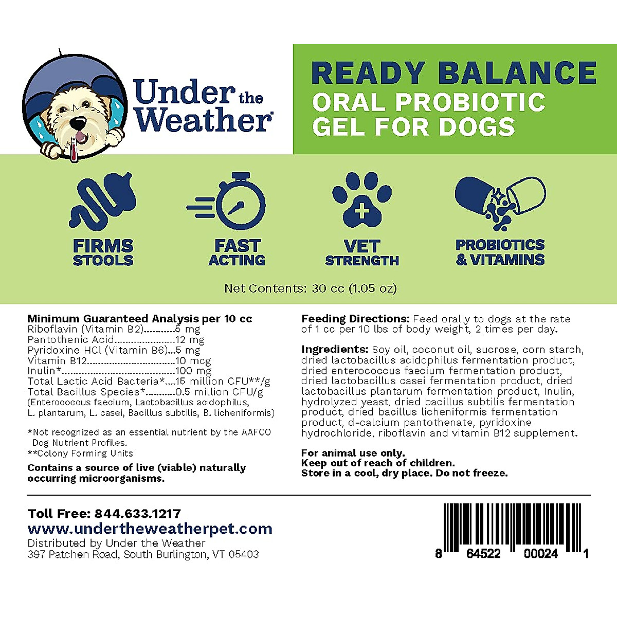 Under the Weather Pet | Ready Balance for Dogs | Oral Probiotic and Prebiotic Gel