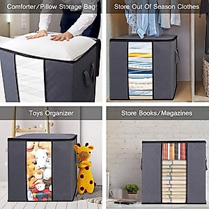 WISELIFE Storage Bags [2 Pack/100L] Large Blanket Clothes Organization and Storage Containers for Comforters,Bedding, Foldable Organizer with Reinforced Handle, Clear Window, Sturdy Zippers,Gray