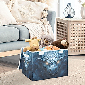 ZRWLUCKY Blue Dragon Storage Organizer Box with Lids and Handle Sturdy Foldable Decorative Storage Box for Playroom, Bathroom, Bedroom, Kids, Boys, Girls, Adults, Puppies