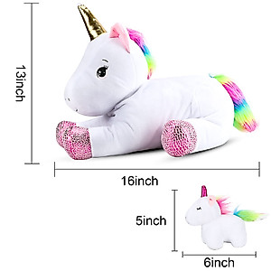 Pegmapri 16inch Unicorn Stuffed Animals PlaySet- Unicorn Doll Toy Gifts for Girls - Stuffed Mommy Unicorn with 4 Baby Plush Unicorns