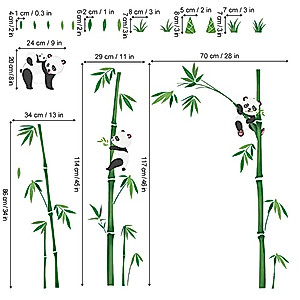 wondever Panda and Bear Wall Stickers Bamboo Green Plants Peel and Stick Wall Art Decals for Baby Nursery Kids Bedroom (H: 46 inches)
