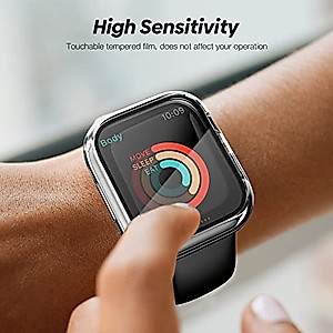 Yolovie [2 Pack] 2 in 1 Waterproof Case Compatible for Apple Watch 40mm SE Screen Protector Series 6 5 4 Tempered Glass Film PC Face Cover & Back Bumper for iWatch Accessories - 40mm Clear x2