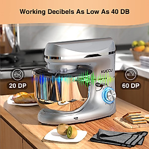 KUCCU Stand Mixer, 6.5 Qt 660W, 6-Speed Tilt-Head Food Dough Mixer, Kitchen Electric Mixer with Stainless Steel Bowl,Dough Hook,Whisk, Beater, Egg white separator (6.5-QT, Silver)