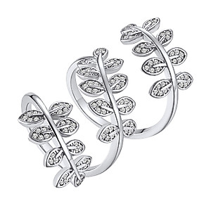 FindChic Platinum Plated Long Leaf Cluster Statement Rings for Women, Oversized Cuff Ring Adjustable Flower Knuckle Ring Party Costume Jewelry