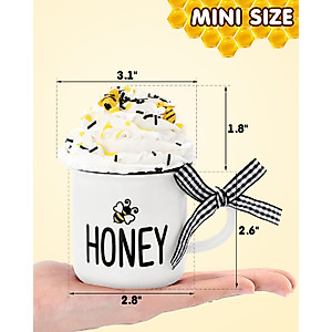 Nefelibata Farmhouse Bumble Bee Tiered Tray Decoration Honey Mini Coffee Mugs with Faux Bee Whipped Cream Toppers Spring Summer Coffee Bar Table Decor Cute Bee Day Party Photo Prop