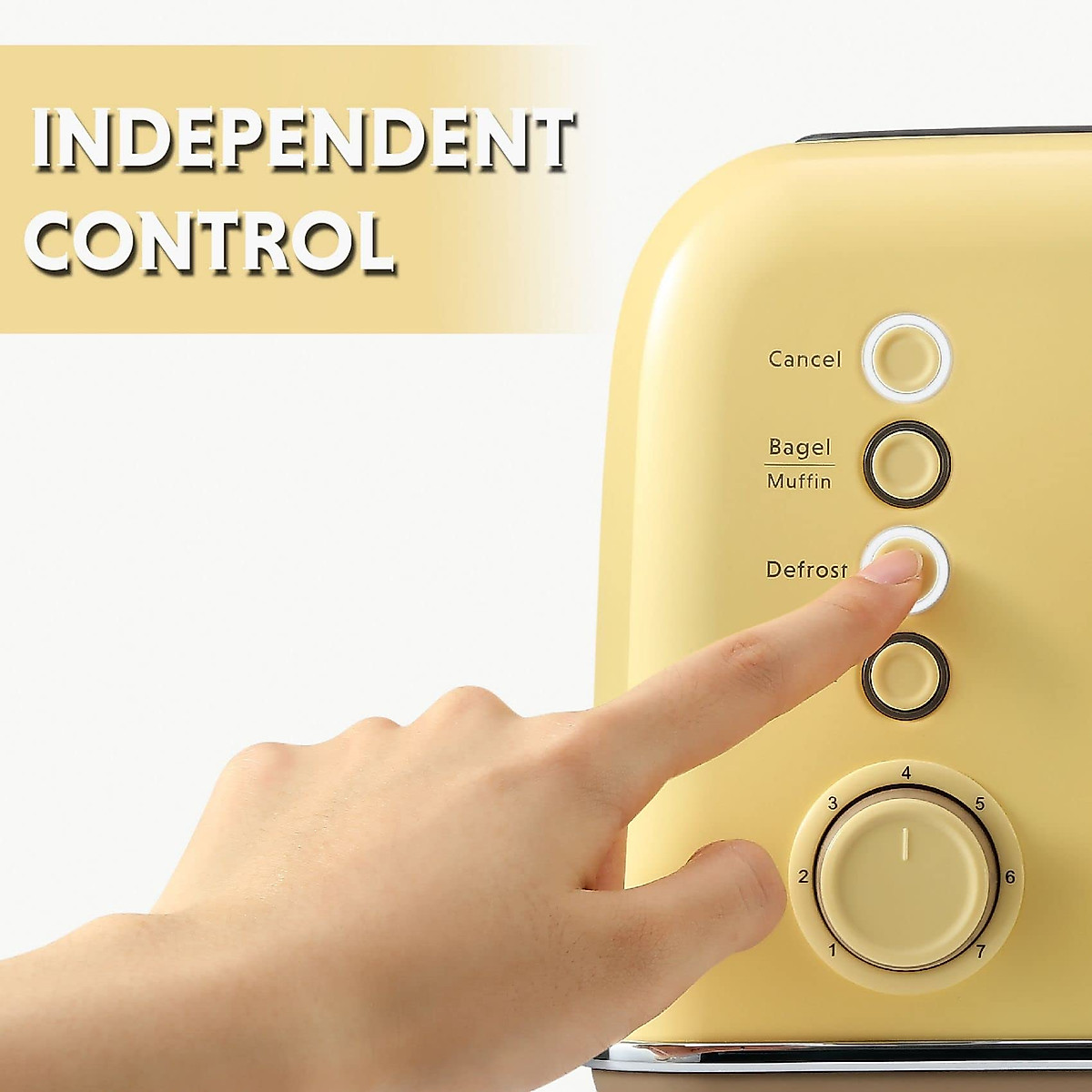 BUYDEEM DT640 4-Slice Toaster, Extra Wide Slots, Retro Stainless Steel with High Lift Lever, Bagel and Muffin Function, Removal Crumb Tray, 7-Shade Settings,Mellow Yellow