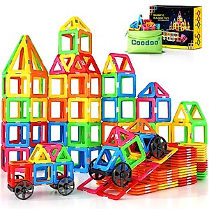 Coodoo Magnetic Tiles with 2 Cars Magnetic Toys for 3 4 5 6 7 8+ Year Old Boys Girls, Magnetic Blocks Building Set for Toddlers STEM Creativity Educational Toys for Kids Age 3-6