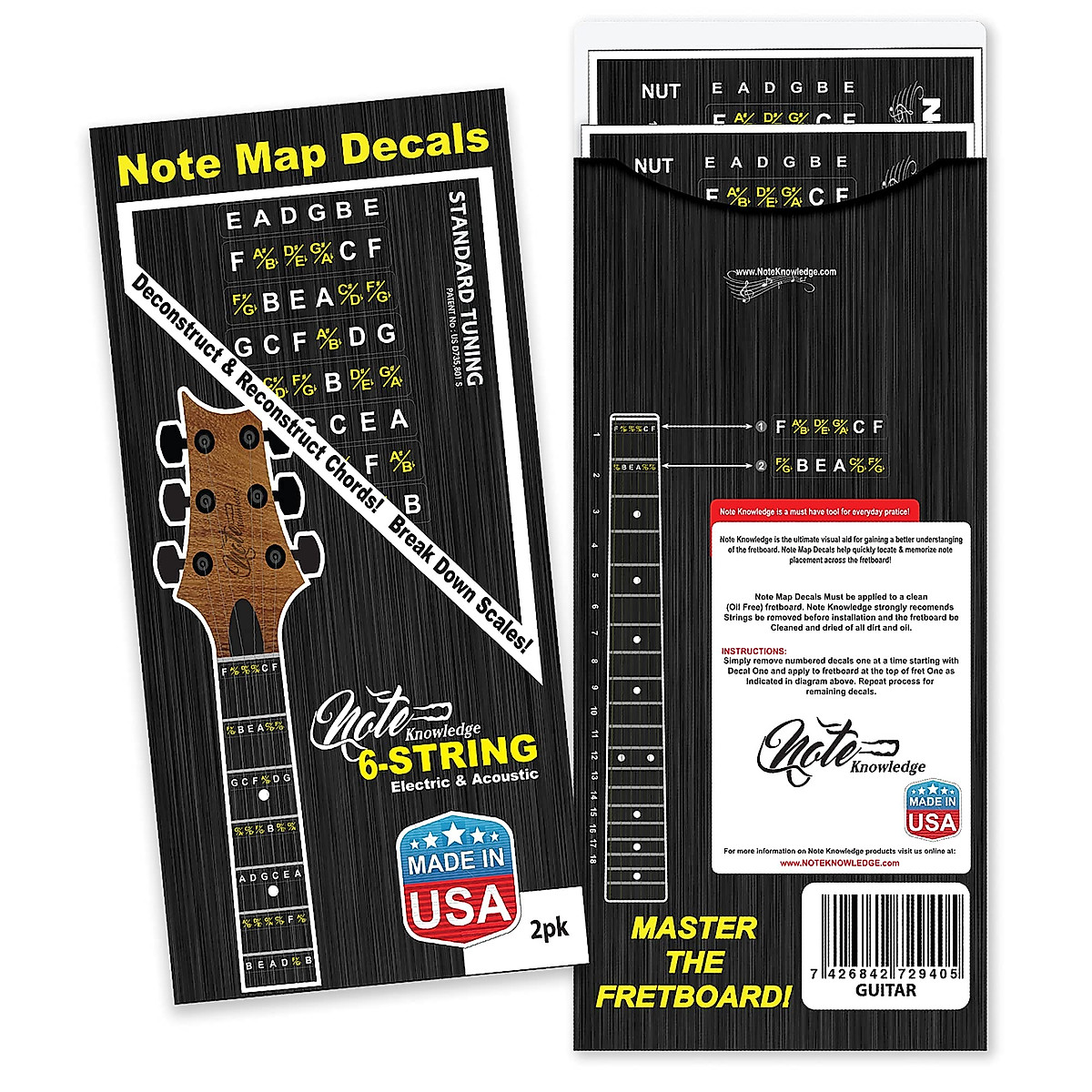 Guitar Fretboard Note Map Decals/Stickers for learning and Practicing Notes, Chords and Scales on Electric and Acoustic Guitar