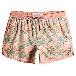 maamgic Mens Swim Trunks Retro Swim Shorts 4 Way Stretch with Mesh Vintage 80s 90s Quick Dry Swim Suits Board Shorts Palm Pink Large