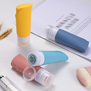 4 Pcs Silicone Travel Bottles,3oz Leak Proof Liquid Squeeze Refillable Portable Travel Size Bottles,BPA Free,Travel Accessories Cosmetic Containers for Toiletries Shampoo Conditioner Lotion