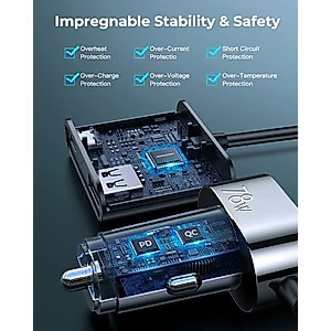 USB C Car Charger, 78W JOYROOM Fast Car Charger 5 Multi Port Cigarette Lighter USB Adapter, PD3.0&PPS Double Type C Adapter, QC3.0 Car Cell Phone Charger Fast Charge for iPhone 14/13 Samsung Android