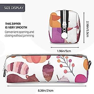 allgobee Pu Leather Pencil Bag Pen Case Autumn-Watercolor-Squirrel-Hedgehog Students Stationery Pouch Pencil Holder Desk Organizer