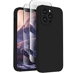 FireNova Designed for iPhone 13 Pro Max Case, Silicone [Camera Protection] Phone Case with [2 Screen Protectors], Soft Anti-Scratch Microfiber Lining Inside, 6.7 inch, Black