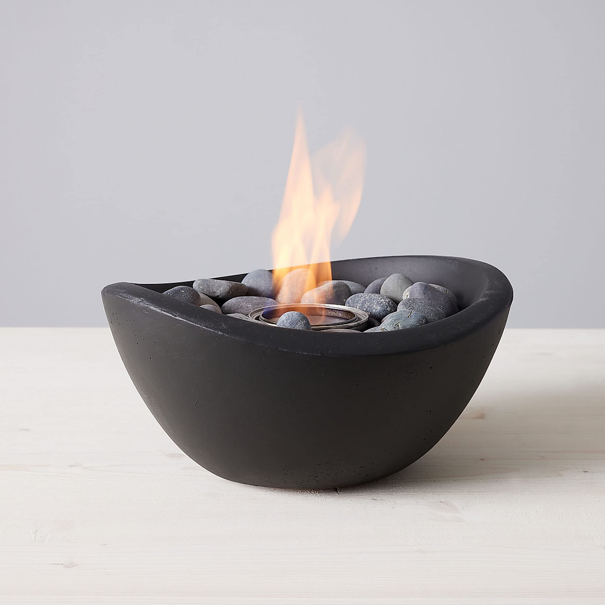 TerraFlame Wave Fire Bowl Table Top | Portable Concrete Fire Pit for Indoor and Outdoor | 1 Gel Fuel Can | Clean Burning and Smoke-Free | Protective Cork Base | Comex Black Finish
