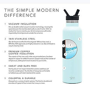 Simple Modern Water Bottle with Narrow Mouth Straw Lid Metal Thermos Vacuum Insulated Stainless Steel l Reusable Leak Proof BPA-Free Flask | Ascent Collection | 24oz, Seaside