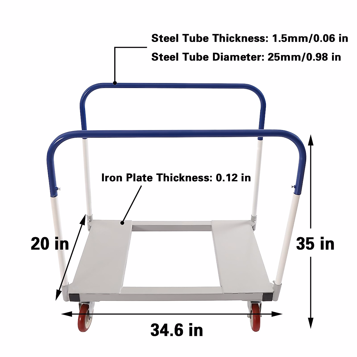 Panel Cart Dolly, 20" W x 35" H Panel Truck Cart with Steel Frame, Heavy Duty Platform Truck Cart with 1500 lbs Capacity and 5 inch Casters for Factory Warehouses, Garage, Workshop (35 x 20 in)