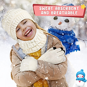 JaGely 9 Pieces Kids Winter Hat Scarf Glove Set Girls Toddler Children Winter Hats Beanie with Fleece Lined Neck Warmer Gaiter Touchscreen Gloves Mittens, Pink, White, Purple