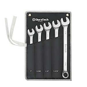 DURATECH Long Pattern Combination Wrench Set, SAE, 5-Piece, 1" to 1-1/4", 12 Point, CR-V Steel, with Rolling Pouch