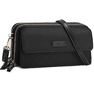 Lanyani crossbody wallet purse phone small shoulder bag with wristlet strap for women ladies (Nylon Black)