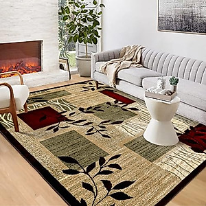 NANAN Anti-Slip Area Rug 5x8 Decorative Throw Rug Roll Wrapped Area Rug Woven Area Rug Non-Shedding Carpet for Laundry Living Room Nursery Bedroom,Brown/Red 5'x8'