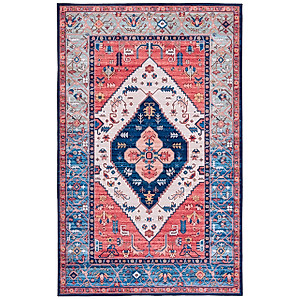 SAFAVIEH Tucson Collection Area Rug - 6' x 9', Rust & Blue, Persian Medallion Design, Non-Shedding Machine Washable & Slip Resistant Ideal for High Traffic Areas in Living Room, Bedroom (TSN133P)