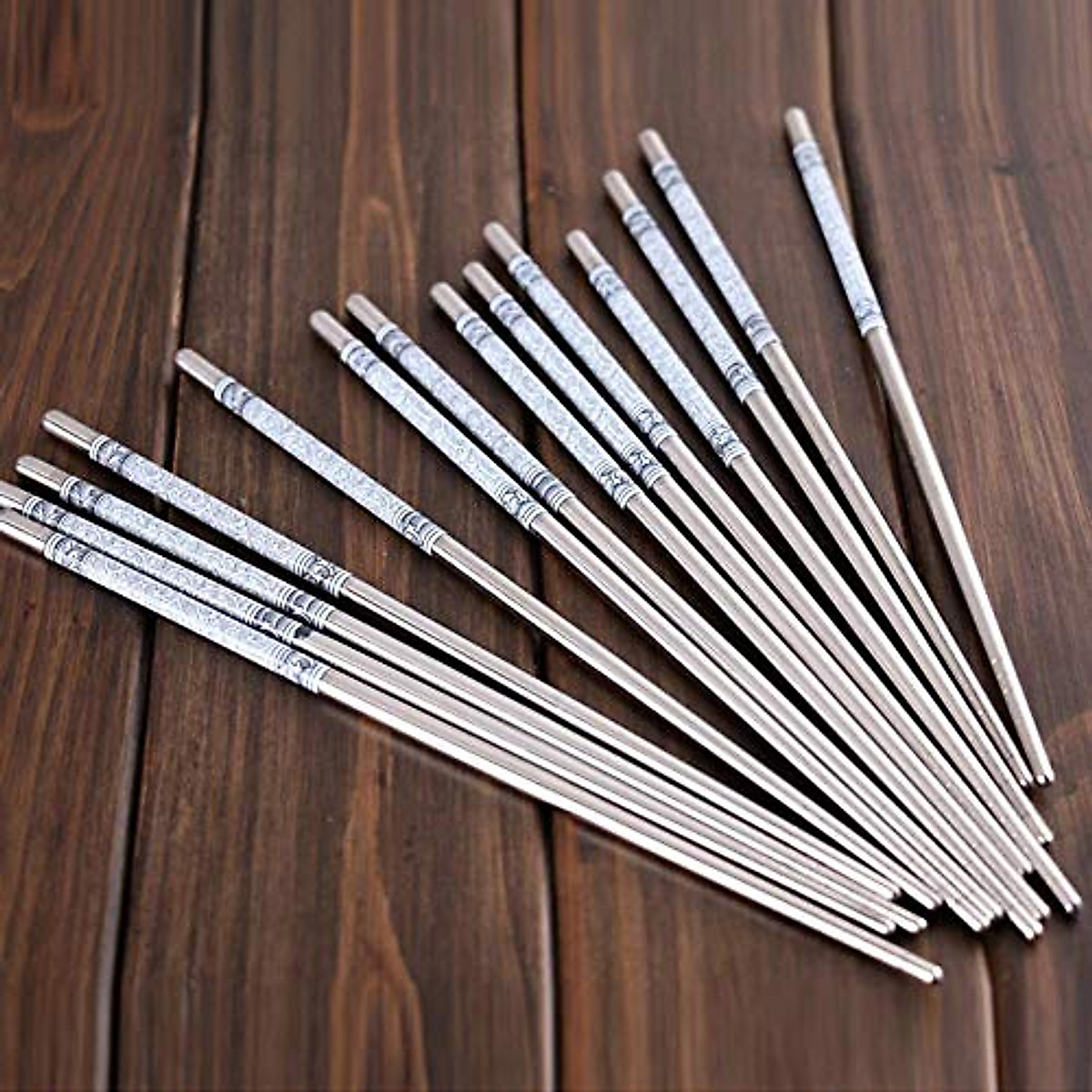 Madames Stainless Steel Chopsticks Kitchen Blue and White Porcelain Printed Chopsticks Reusable Flat Long Handle Chopstick for Home, Kitchen or Restaurant